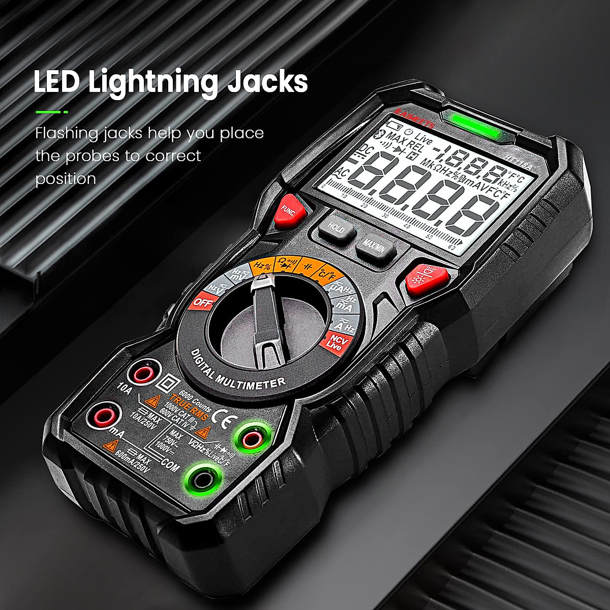 KAIWEETS Digital Multimeter TRMS 6000 Counts Voltmeter Auto-Ranging Fast Accurately Measures Voltage Current Amp Resistance Diodes Continuity Duty-Cycle Capacitance Temperature for Automotive