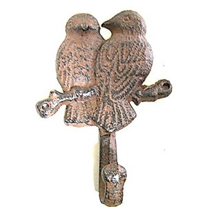JTW - Cast Iron Antique Style Rust Wall Mount Garden Blue Birds Coat Hooks Hook Rack Towel Doves Bird 1 Hook 5.25 Tall.
