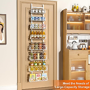 Over the Door Pantry Organizer 8-Tier Adjustable Baskets Hanging Spice Door Rack Narrow - 13.78" W x 65.16" H Behind the Door Storage for Kitchen, Bathroom, and Closet Organization-White