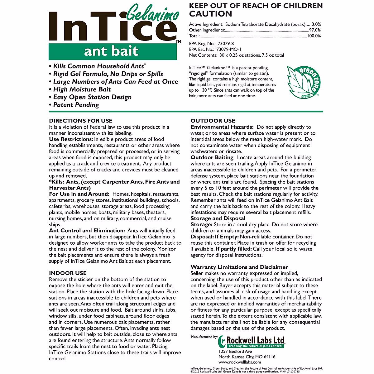 Intice Gelanimo Ant Bait Ready to Use Stations .25 oz (Case of 30) Rockwell Labs