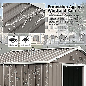 FRANSOUL 6 x 5 FT Outdoor Storage Shed, Metal Outside Sheds/Garden Storage Cabinet with Window and Sliding Doors, Steel Garden Shed Utility Tool Shed with Roof for Backyard Patio Garden Lawn, Grey