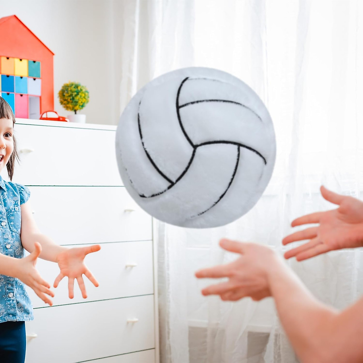 8.7Inch Volleyball plush toy,Volleyball Volleyball Plush Pillow,volleyball stuff,Volleyball Throw Pillow,Soft Round Volleyball Shaped Pillow Sport Toys,Gift for Kids Room Decor (Yellow blue and white)