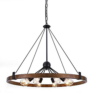 Wellmet Farmhouse Chandelier Diam 38'', Large Wagon Wheel Chandelier Wild West for Dining Room, Rustic Metal Finish with 8 Lights Sputnik Chandelier (Rust Color, Large)