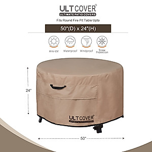 ULTCOVER Patio Fire Pit Table Cover Round 50 inch Outdoor Waterproof Fire Bowl Cover
