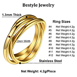 Bestyle Interlocking Rolling Gold Band Rings for Women, Trendy High Polished 18K Gold Plated Stainless Steel Dome Cross Rings, Yellow Gold Rolling Fidget Rings for Anxiety Release, Size 8