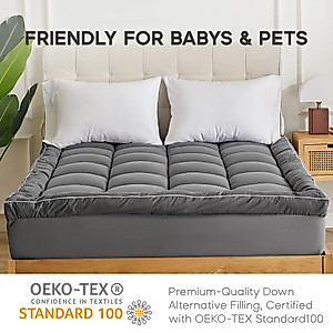 SONIVE Pillow-Top Mattress Topper Ultra Thick Fluffy Soft Topper Box Quilted pad Breathable Noiseless Hotel Quality with Premuim 1000gsm Alternative Filling, Grey Full