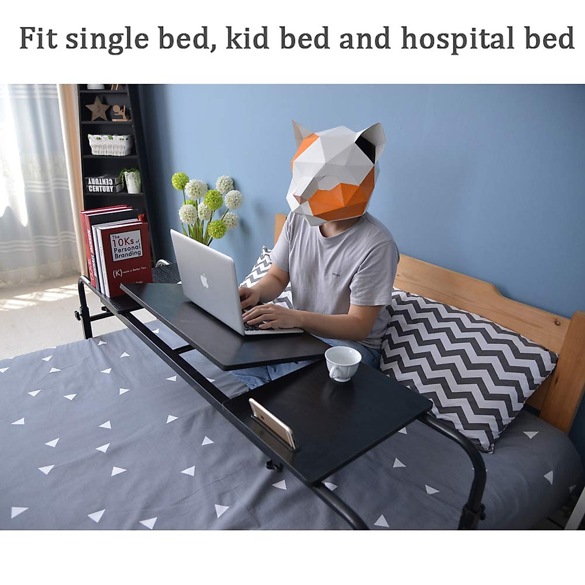 KOMOREBI Overbed Table with Wheels Laptop Desk Cart Table Over The Bed Table Adjustable Height and Length for Hospital and Home use