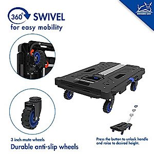 Push Cart Foldable Platform Hand Truck 300lb Weight Capacity with 360 Degree Swivel Wheels Can Splice Together with Handle, Black