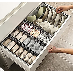 CHLD Underwear Drawer Organizer Set- Foldable Underwear Storage Divider Boxes for Clothes, Socks, Underwear and Bras (Grey)