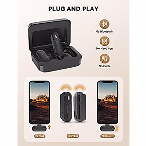 maxtopfit Wireless Lavalier Microphones for iPhone iPad Android - Double Mics Mini Microphone with Noise Cancellation and Mute Function, Lapel Microphone for YouTube,Tiktok,Interview