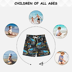 JHKKU Boys Swim Trunks Monster Truck Bathing Suits Swim Board Shorts Swimsuit with Mesh Lining 6 Years