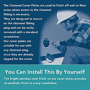 7" Black Decorative Cleanout Access Covers Plate, Flat Design Cover and Seals CO2530-SS7 For Back Deck Drains and Plug Hole with Large Center Securing Screw, Stainless Steel, Round