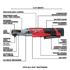 M12 FUEL 3/8" RATCHET 2BAT