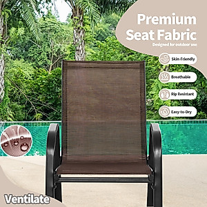 Tangkula Patio Rocking Chair Set of 2, Outdoor Ergonomic Rockers with Breathable Fabric Seat, Gentle Rocking Function, Sturdy Metal Rocker for Front Porch, Backyard, Garden (1, Dark Brown)