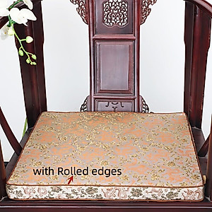 Custom Thicken Chinese Silk Brocade Seat Pads Chair Cushions with Ties Dining Chair Sofa Armchair Non-Slip Home Decor (17.7x15x1.58 inch, Beige Dragon)