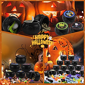YiYa 264 PCS Halloween Mini Witch Cauldron Set 24 Pack Small Plastic Cauldron Black Halloween Candy Cauldron with Spider, Bat, Skull,Snakes for Witch Hocus Pocus Party Decorations