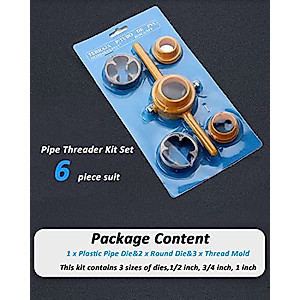 Tap and Die Set, Hosrnovo 6 PCS PVC Pipe Threader Plumbing Tool Kit with 3 Dies 1/2”, 3/4" and 1” for Home