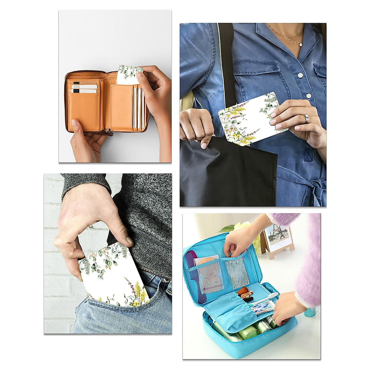 Carosoffe Flower Eucalyptus Leaves Small Compact Mirror for Purse, Daisy Spring Botanical Wildflowers Travel Makeup Mirror for Women Men, Rectangular Handheld Compact Pocket Mirror 2 PCS