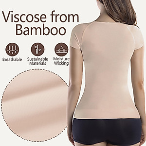 +MD Women's Seamless T-Shirt Scoop Neck Short Sleeve Comfort Light Control Shapewear Undershirt Pyjamas