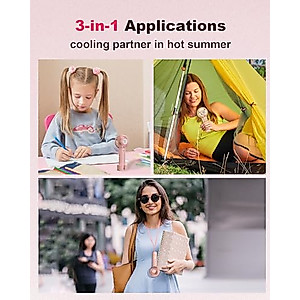 Coohea Handheld Fan Mini Portable Fan USB Rechargeable Battery Fan 3 Speeds Powerful Personal Fan Cute Small Cooling Fan with Base Lanyard for Eyelash Makeup Travel Trip Beach Indoor Outdoor, Pink
