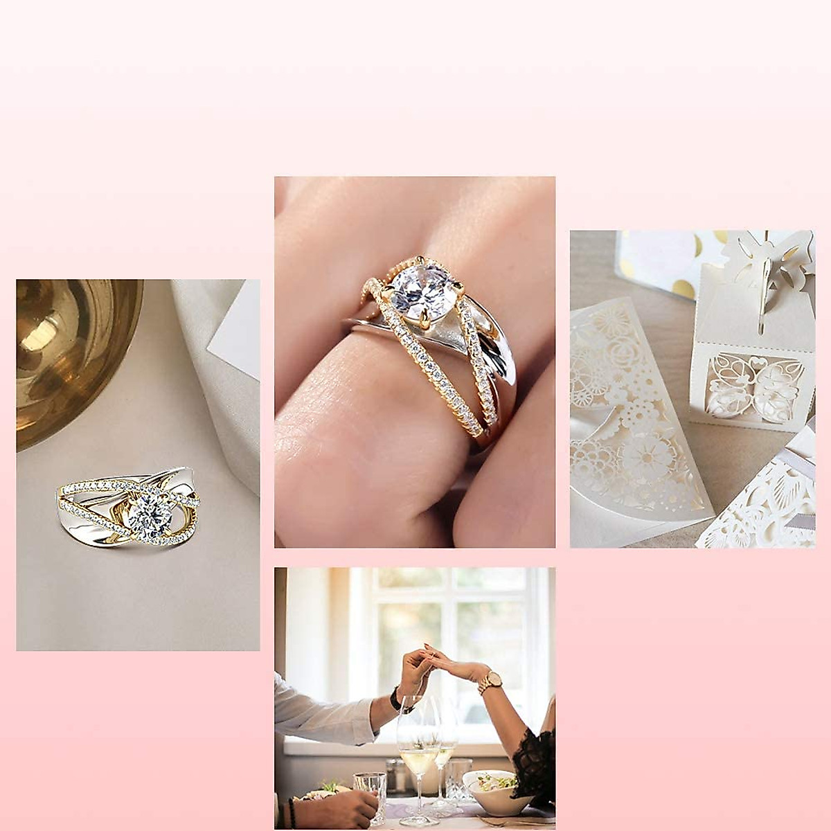 Jeulia Engagement Rings for Women Sterling Silver Two Tone Gold Bridal Sets Crossover Round Engagement Ring Sets Cubic Zirconia Anniverdary Promise with Jewelry Gift Box (7)