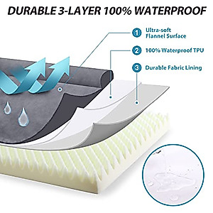 KSIIA Orthopedic Dog Bed Waterproof Dog Beds for Large Dogs Flannel Bolster Dog Couch Bed with Egg Crate Foam Removable Washable Cover & Nonskid Bottom, 36 x 27 Inch, Gray