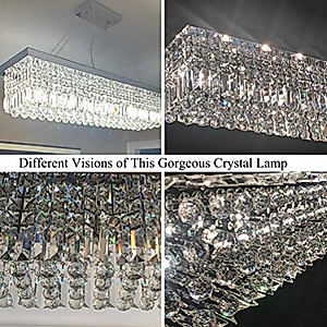 Rectangle Chandeliers for Dining Room Modern Ceiling Light Fixtures Hanging Crystal Chandelier Pendant Light Living Room Beautiful Light Fixture for Kitchen Island Cafes Office of CRYSTOP