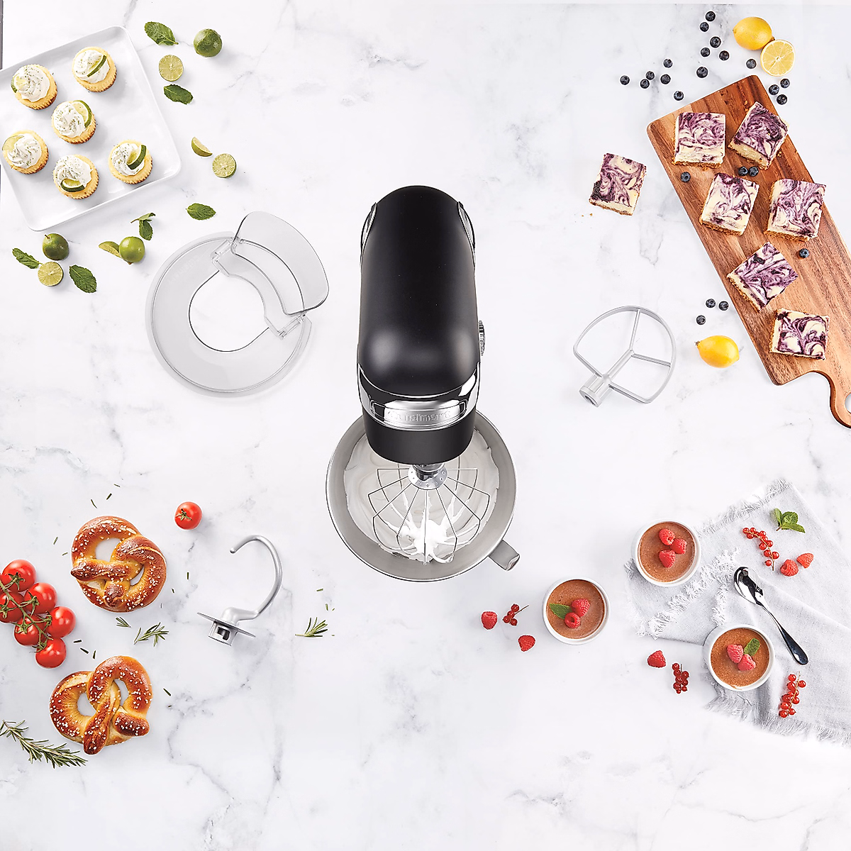 Cuisinart Stand Mixer, 12 Speed, 5.5 Quart Stainless Steel Bowl, Chef’s Whisk, Mixing Paddle, Dough Hook, Splash Guard w/ Pour Spout, Poppy Seed, SM-50PS