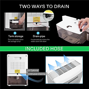 VIVOSUN Electric Mini Dehumidifier, Ultra-Quiet Auto Defrost Dehumidifier with Timer, 2200ML Water Tank and Drain Hose for Basement or Closets, Bedrooms, Showers, and Other Small Rooms