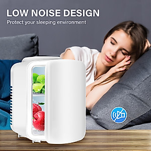 YSSOA 4L Mini Fridge with 12V DC and 110V AC Cords, 6 Can Portable Cooler & Warmer Compact Refrigerators for Food, Drinks, Skincare, Office Desk, White, Bedroom, Dormitory, Car, White
