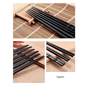 4 Pairs Japanese Chopsticks Set Sushi Chop Sticks,Smooth Surface, Premium Quality, 9.45-inch Long