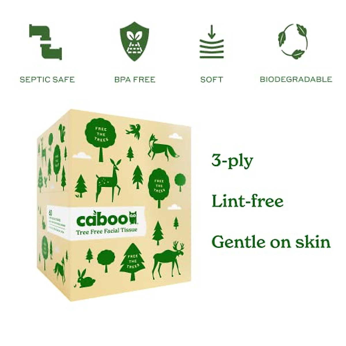 Caboo Tree Free Bamboo Facial Tissue Paper, Eco Friendly Hypoallergenic Tissue Box with 60 Sheets Per Cube, Total of 6 Cubes, 360 Total Tissues