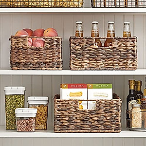 mDesign Woven Farmhouse Kitchen Pantry Food Storage Organizer Basket Bin Box - Container Organization for Cabinets, Cupboards, Shelves, Countertops - Store Potatoes, Onions, Fruit, 3 Pack, Brown Ombre