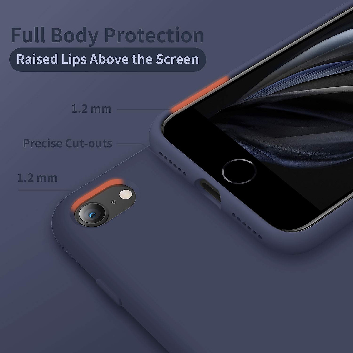 Cordking Designed for iPhone SE Case 2022/2020, Designed for iPhone 7 8 Case, Silicone Ultra Slim Shockproof Phone Case with [Soft Microfiber Lining], 4.7 inch, Navy Blue