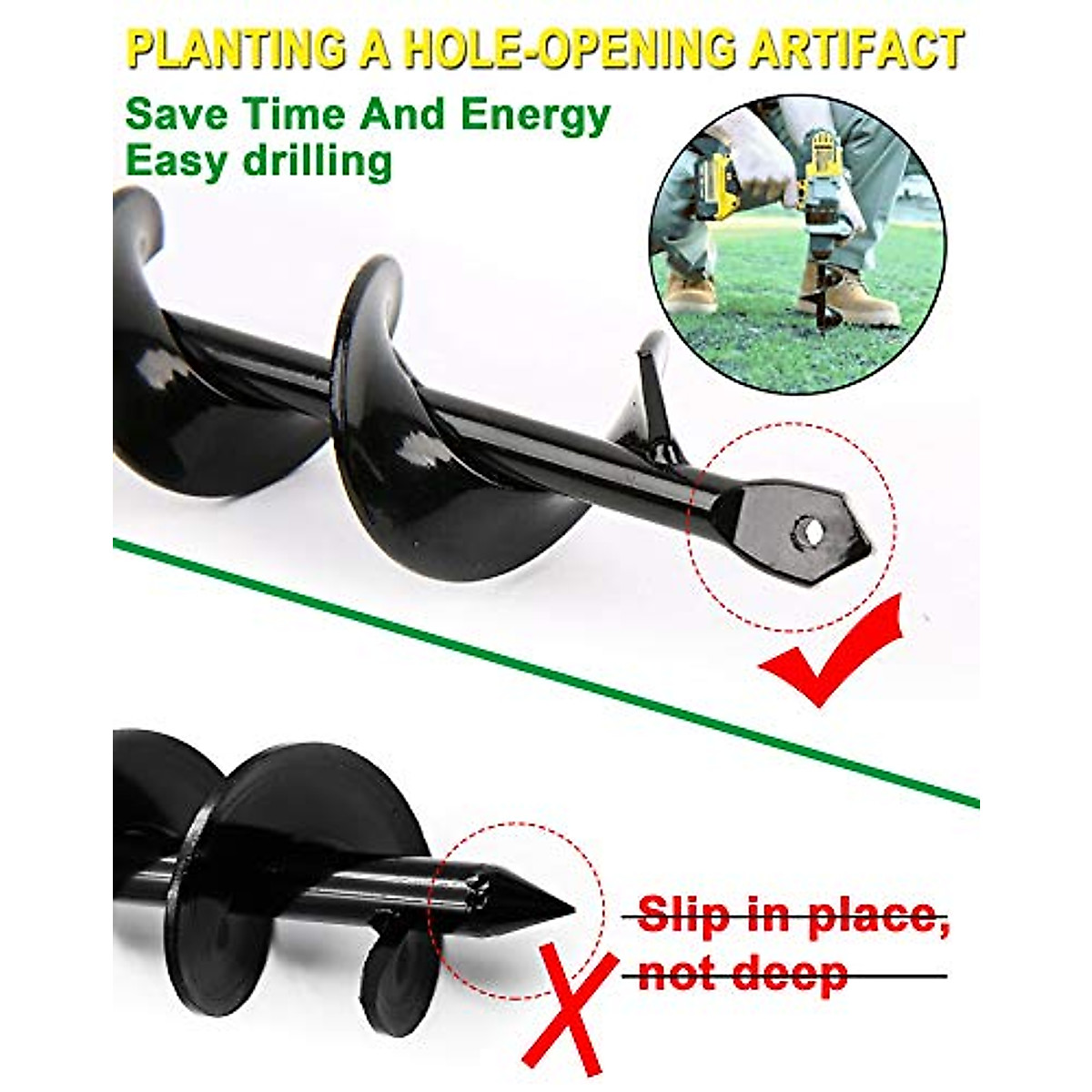 Auger Drill Bit, Auger Post Hole Digger, Auger Drill Bit for Planting 1.5''x18'' (4x45cm) Extended Garden Drill Auger Spiral Long Drill Bit Great Options for Planting 3/8” Hex Dril