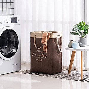 TECHMILLY 72L Large Laundry Hamper with Removable Bag, Collapsible Laundry Basket with Rope Handles, Dirty Clothes Hamper for Bedroom, Living Room, Clothes Toys Organizer, Brown