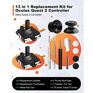 Replacement Kit for Oculus Quest 2 Controller/Meta Quest 3 Controller (13-in-1), DUXICEPIN Joysticks, Thumbstick, Screwdriver, Tweezer & Pry Tool-Ultimate Meta Quest 3 Controller Accessories (Black-13-in-1)