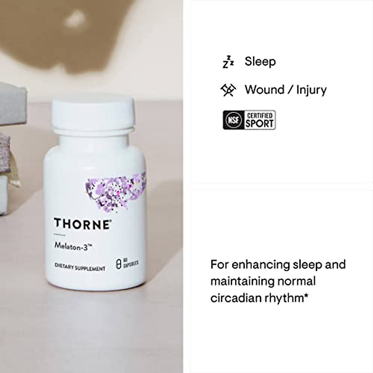 Thorne Melaton-3-3mg Melatonin - Supports Circadian Rhythms, Restful Sleep, and Relaxation - Gluten-Free, Soy-Free Dairy-Free - 60 Capsule