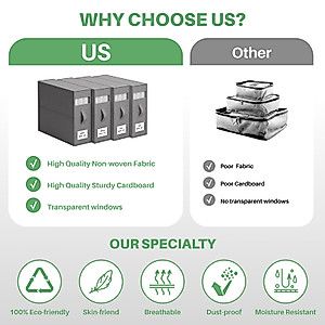 PARANTA Bed Sheet Organizers and Storage 4 Pack,Foldable Linen Closet Organizer,Twin Full Bed Sheet Organizers with Label Handle Window,Sheets Set Keeper for Blanket Duvet Cover Queen or King Grey