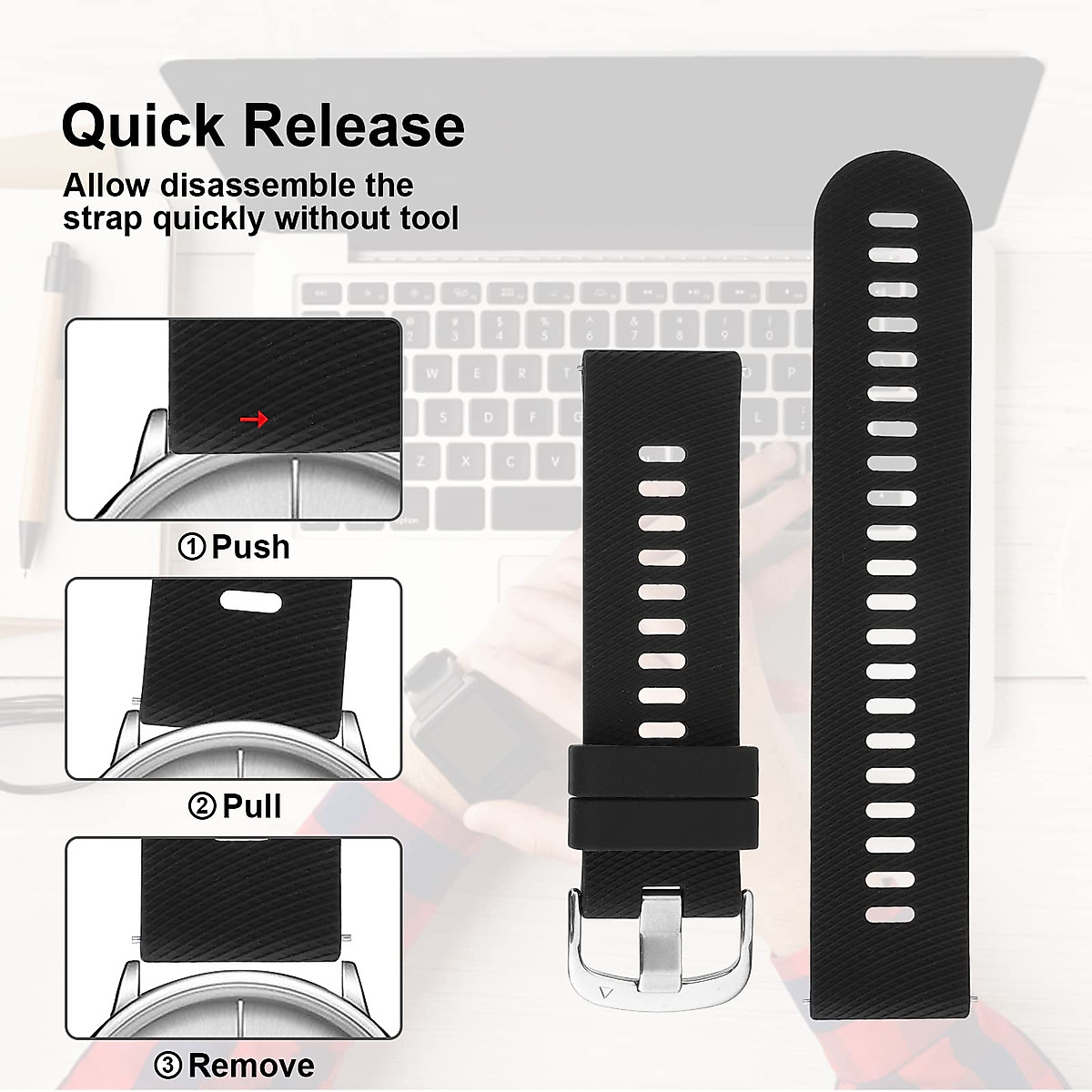 TIESOME Quick Release Silicone Watch Bands Replacement Rubber Watch Straps 18mm 20mm 22mm Smartwatches Bands for Men and Women Waterproof Sport Watchbands with 3 Colors (22mm, Black)