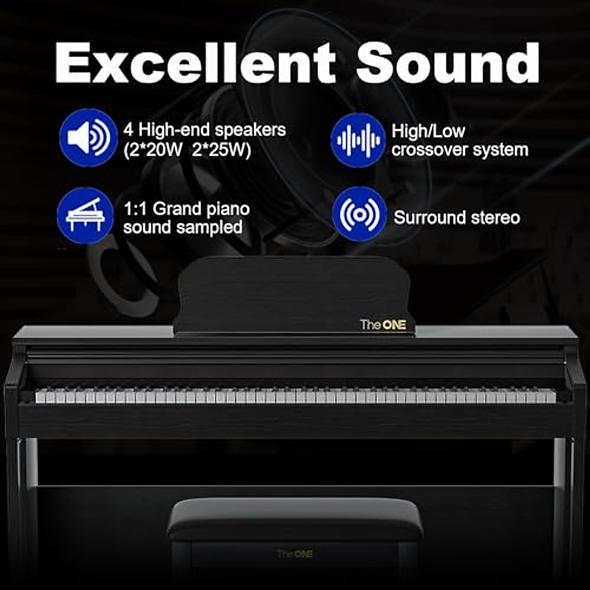 The ONE Lighted-up Digital Piano, Smart Teaching Piano Keyboard with 88 Hammer Action Keys for Beginner/Adult, Full Size Weighted Keyboard with 3 Pedals/Free APP/Bluetooth/MIDI/Headphone Output