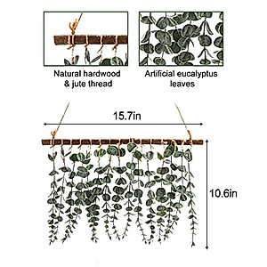 MOVNO Eucalyptus Wall Hanging Decor - Artificial Cute Boho Wall Decor, Fake Eucalyptus Leaves Greenery with Wooden Stick for Living Room, Office, Nursery, Kitchen, Bedroom Wall Farmhouse Decoration-B