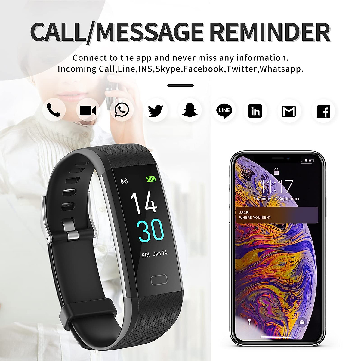 Yihou IP68 Fitness Tracker Waterproof Step Counter Smart Watch Activity Tracker Pedometer Message Reminder Sport Digial Watch for Women Men