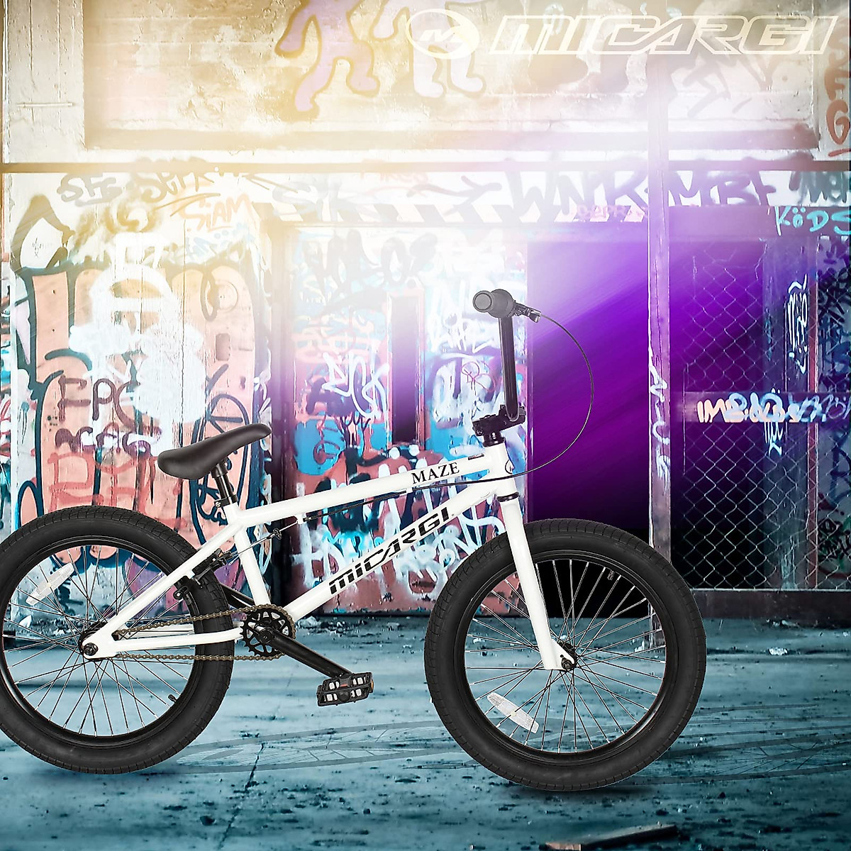 MICARGI Maze Freestyle BMX Bike, Entry and Intermediate Rider, 20-inch Wheels, Hi-Ten Steel Frame, U Brake 3-Piece Crank Micro Drive 25x 9T BMX Gearing (Maze - White)