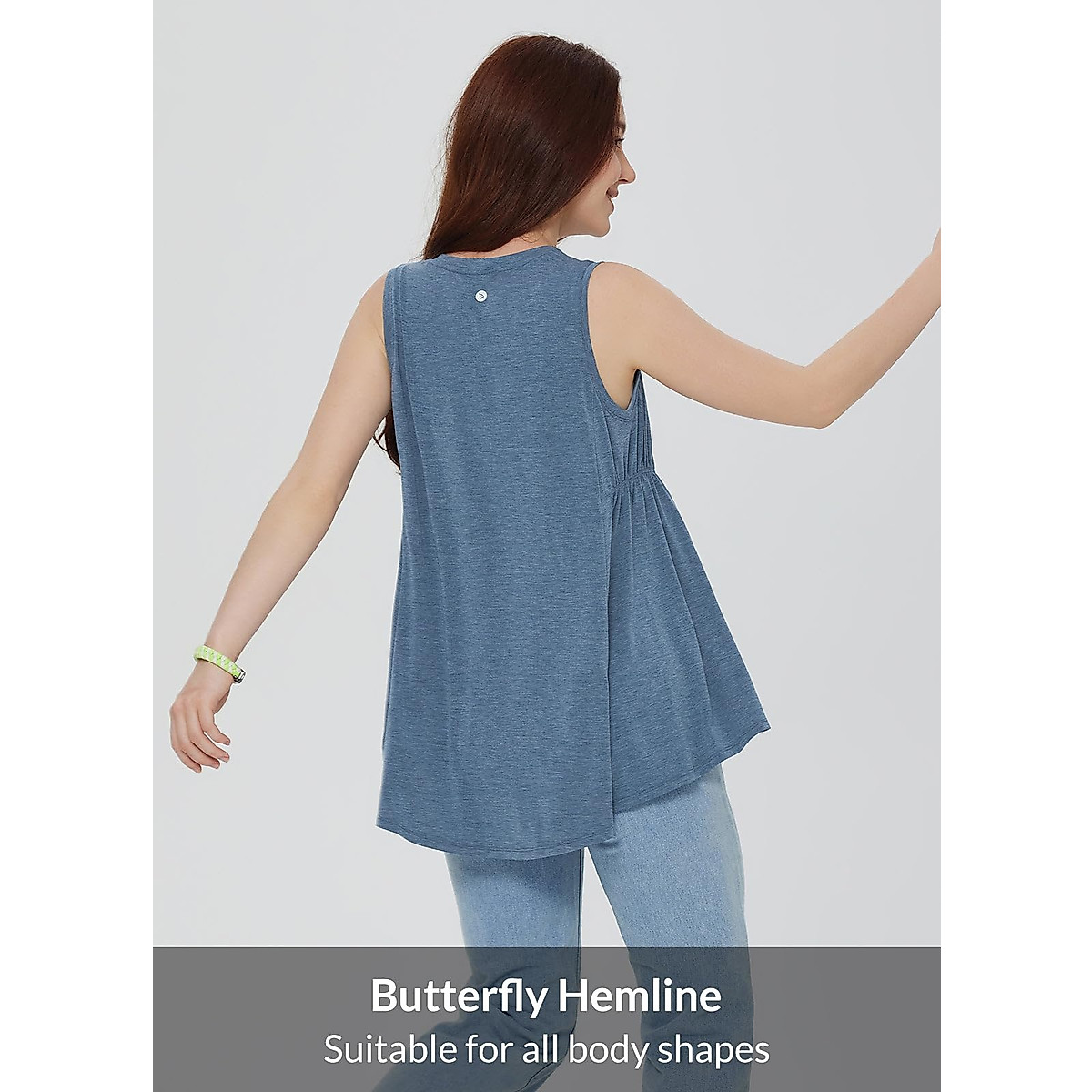 baleaf Women's Workout Tank Tops Sleeveless V-Neck Tunic Long Loose Fit Camis Flowy Yoga T-Shirts Cute Tee for Casual Summer Teal Blue XL