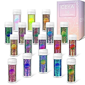 Ceya Chameleon Chunky Glitter Set 18 Colors, 6.3oz/180g Color Shift Craft Glitter Powder Color Changing Each 15ml Iridescent Flake Sequin for Epoxy Resin, Nail, Phone Case, Party Decor, Jewelry Making