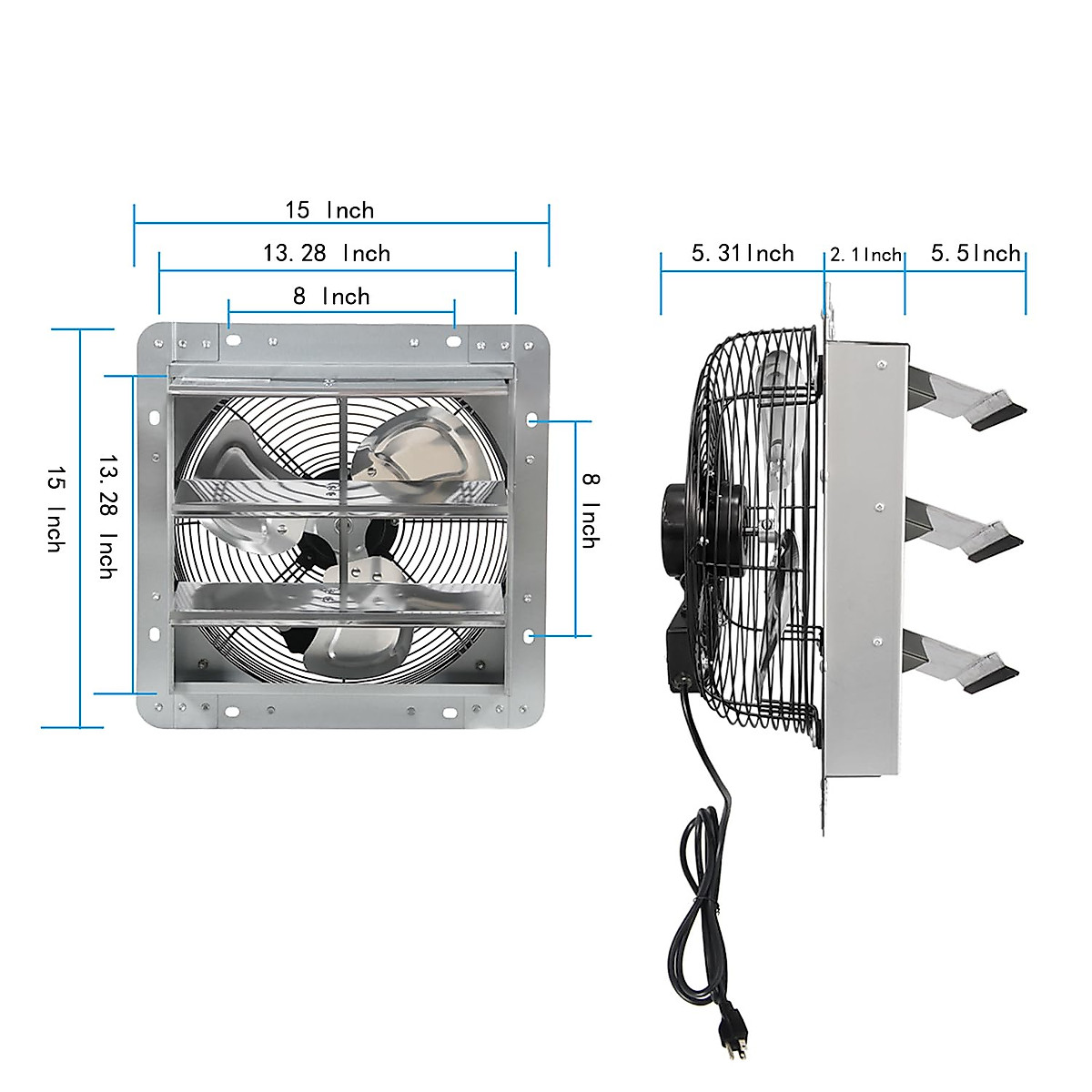 KEN BROWN 12 Inch Shutter Exhaust Fan Wall Mounted,Aluminum with 1.65 Meters Power Cord Kit,High Speed 1800CFM,Vent fan for Commercial,Greenhouse,Attic,Shed,Shop