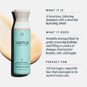 Virtue Recovery Sulfate Free Shampoo with Keratin and Baobab Seed Oil for Damaged Hair, Color Safe