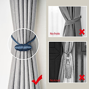 NICEEC 2 Pack Strong Magnetic Curtain Tiebacks 16 Inch Handmade Weave Rope Curtain Holdbacks 2023 Modern Elegant Decorative Curtain Drape Tie Backs for Home & Outdoor Window Drapery (Navy Blue)