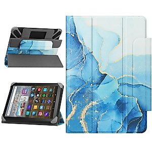 HoYiXi Universal Case for 8 inch Tablet,Protective Tablet Cover for 7 inch, Foldable Stand Folio Tablet Case for and More 7"-8" inch Tablet -Blue Marble